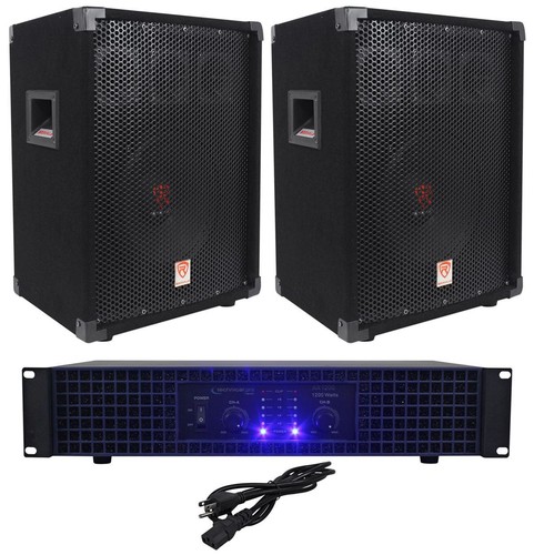 2) Rockville RSG10 10" PA Speakers+Technical Pro AX1200 1200w Power DJ ...