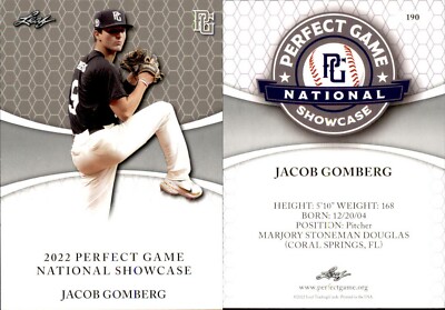 JACOB GOMBERG 2022 LEAF PERFECT GAME "National Showcase" ROOKIE CARD ...