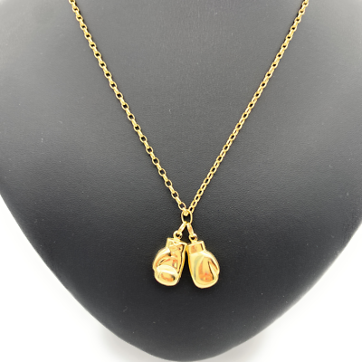 Real 9ct Yellow Gold Double Twin Boxing Glove Pendant Necklace Chain 18 ...
