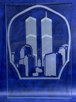 Laser Etched Glass Tile Plaque World Trade Center Twin Towers NYC 11 x ...