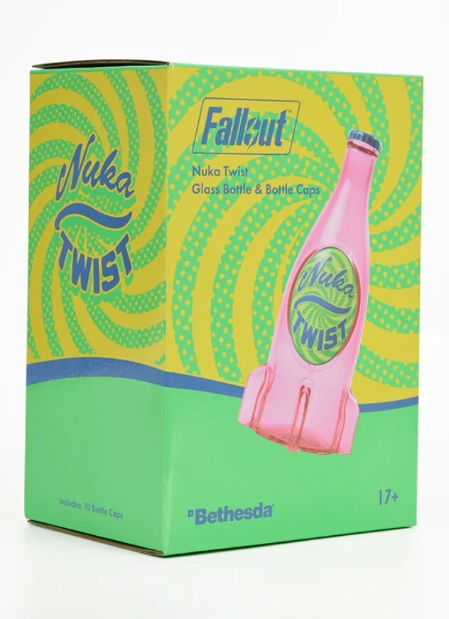 Fallout Nuka Cola Twist Glass Pink Bottle + 10 Bottle Caps Rocket ...