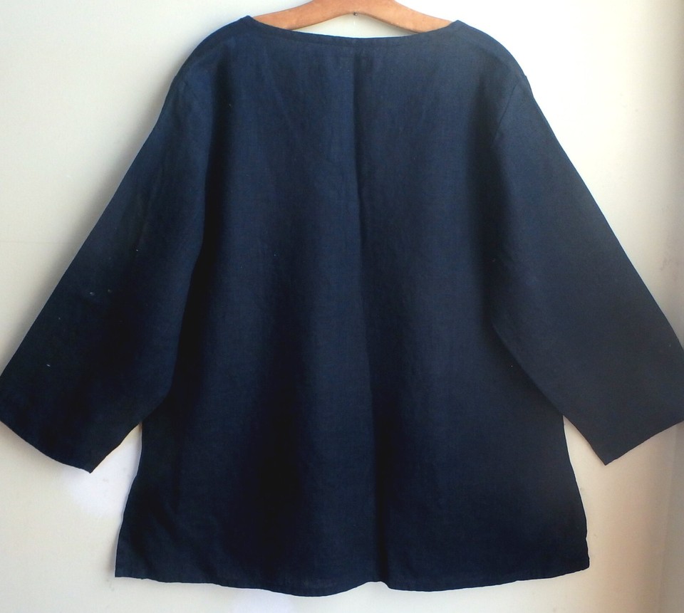FLAX Designs Linen Shirt L NWT V Pullover MIDNIGHT | eBay