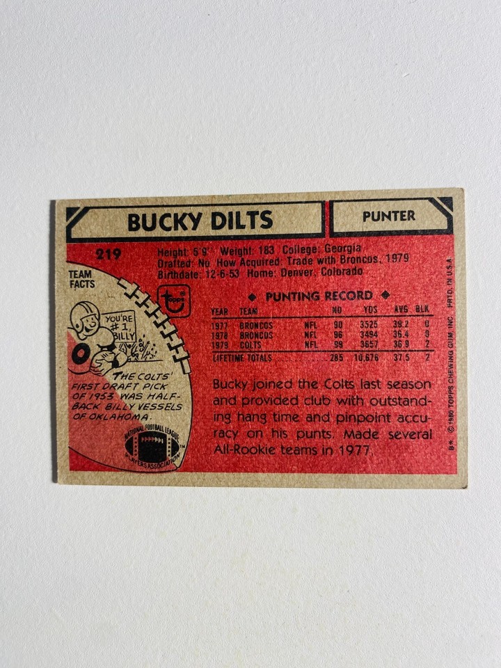 1980 TOPPS #219 BUCKY DILTS EX-MT MLB BASEBALL CARD | eBay