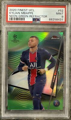 2020 Topps Finest UEFA Kylian Mbappe Neon Green Refractor #39/99 MINT ...