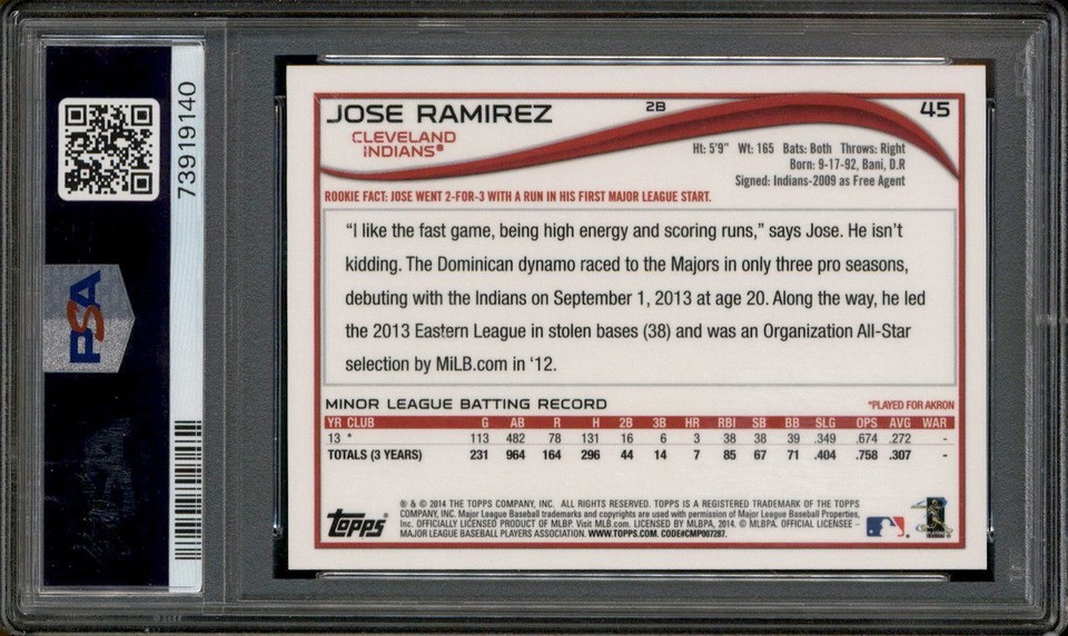 2014 Topps Chrome Rookie Autograph #45 Jose Ramirez RC Auto PSA 10 | eBay