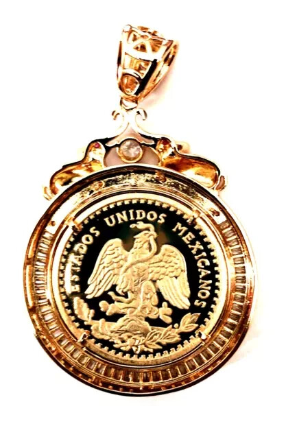 14K Yellow Gold Solid Sterling Silver Mexican Centenario Coin 50 Pesos ...