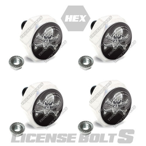 4 Polished Hex Billet License Plate Frame Fastener Tag Bolts - SKULL ...