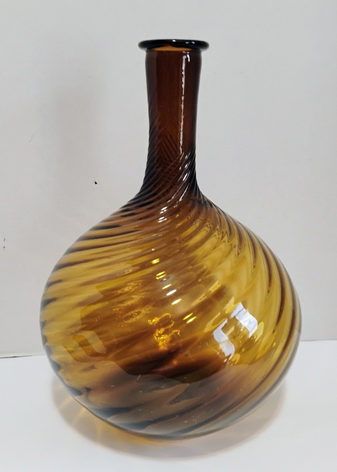 Antique Zanesville Swirl Rib Blown Glass Bottle Applied Top 12" Golden ...