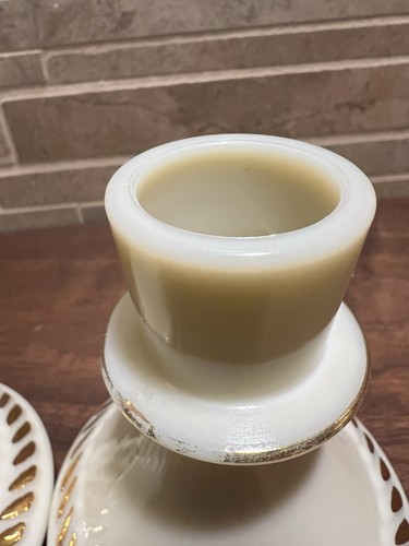 Vintage Pair Custard Glass Wheaton Ware Candle Holders Gold Trim 1970's ...