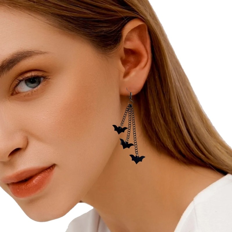 Punk Ear Drop Earrings Skull Pumpkin Bat Spiders Earhook Halloween ...