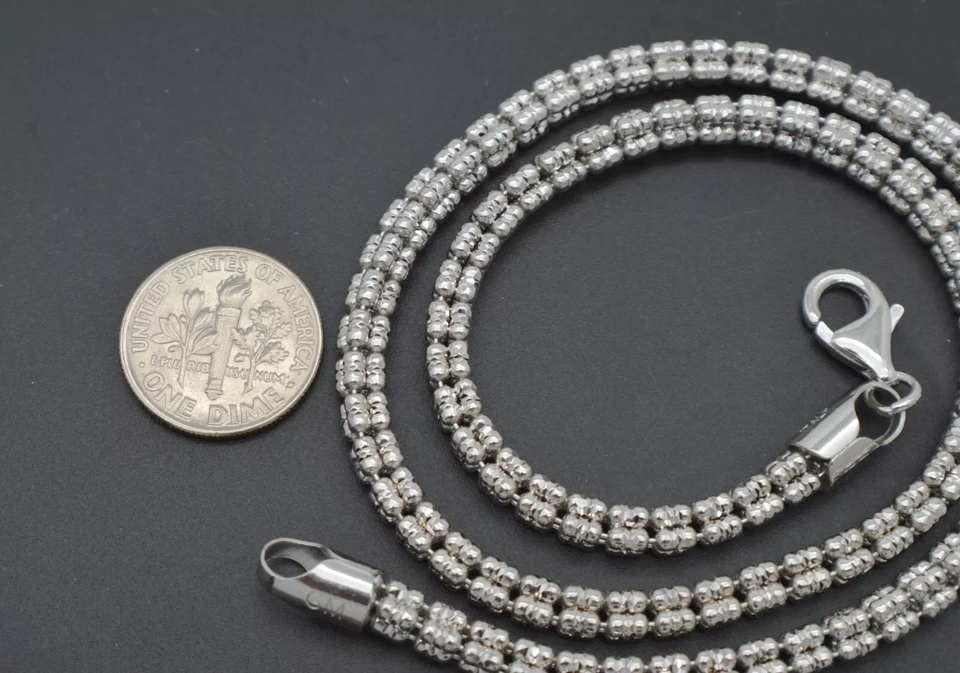 4mm Rhodium Diamond-Cut Ice Link Chain Sterling Silver 925 Italy All ...