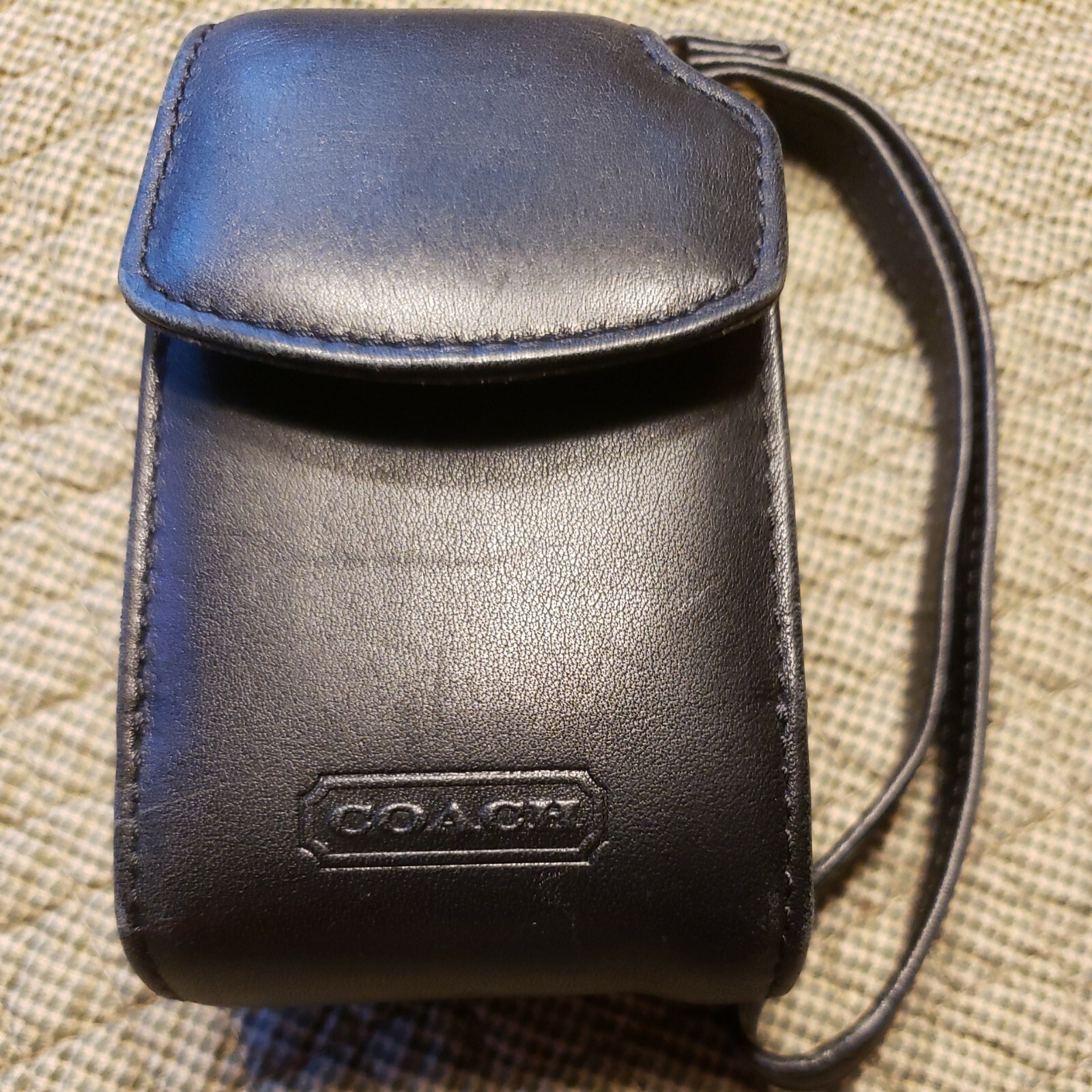 Coach Black Leather Flip Phone Carry Case - Belt loop + brass swivel ...