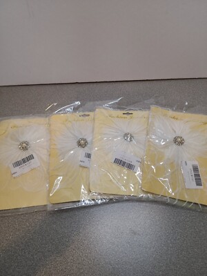 4 BRAND NEW WHITE FEATHER CLIPS,HAIR CLIPS ! WITH RHINESTONE ACCENTS ...