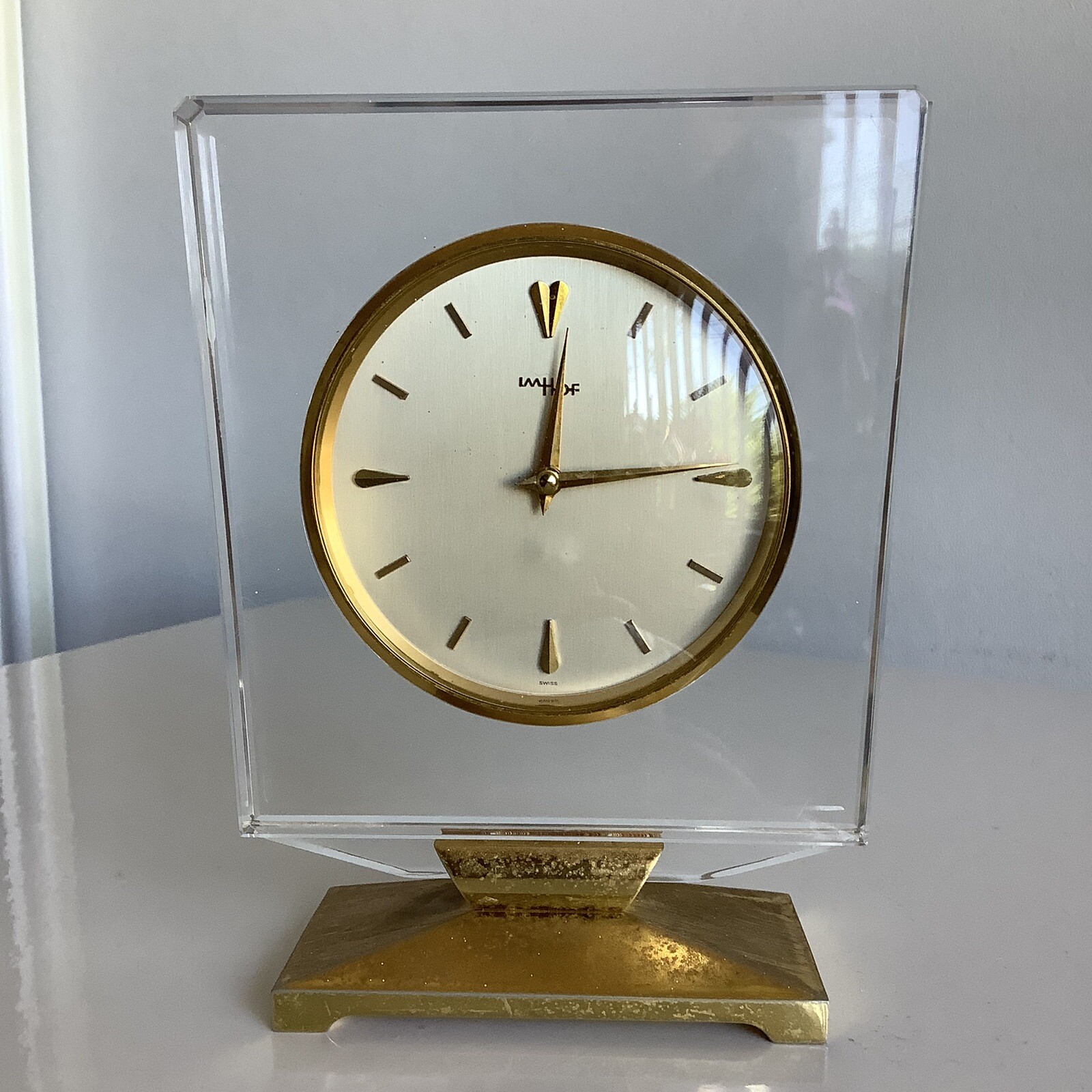 Vintage IMHOF 15 Jewels Clock Gold/Brass And Clear Perspex WORKING | eBay