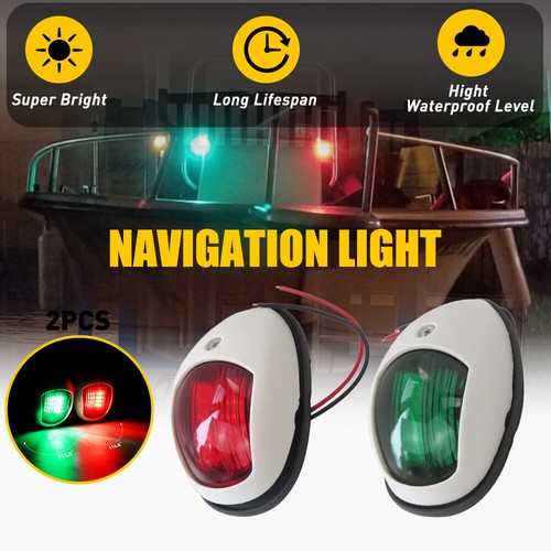 RED & GREEN LED NAVIGATION LIGHTS WHITE HOUSING-Port/Starboard Boat/Nav ...