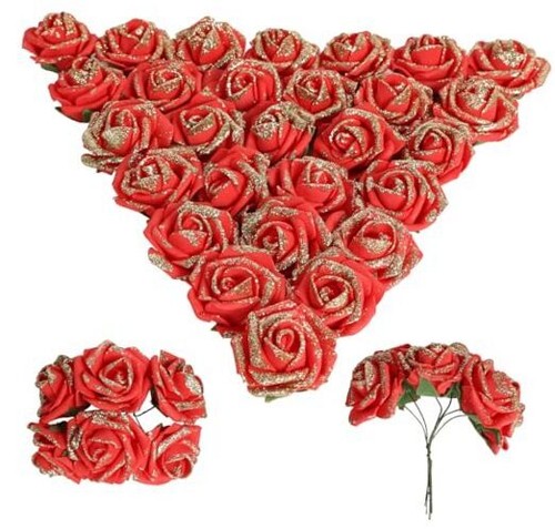 Roses Glitter Flowers Artificial 72pcs Glitter Fake Roses 1.57" Mini ...