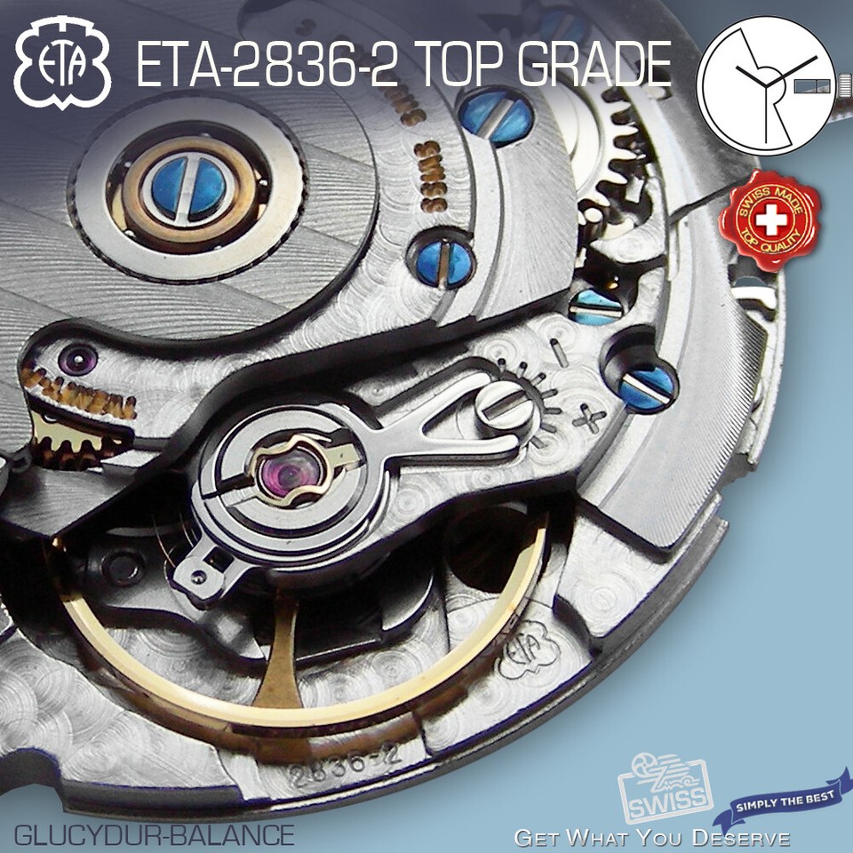 MOVEMENT AUTOMATIC ETA 2836, TOP GRADE, GLUCYDUR, BLUE SCREWS - COMPAT ...