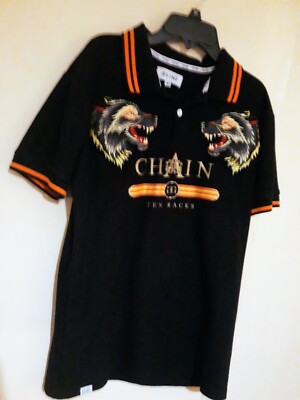 RS1NE Boys Polo Shirt. Black With 2 Wolves and Gold Lettering. Size M ...