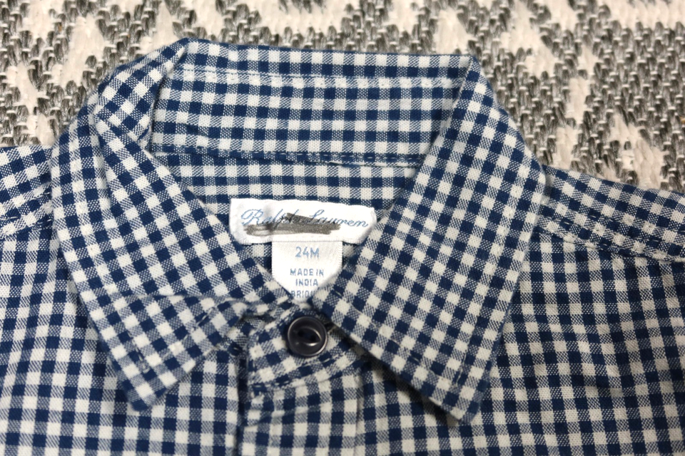 New Ralph Lauren Little Boy's Button Up Shirt - Size 24M - Blue / White ...