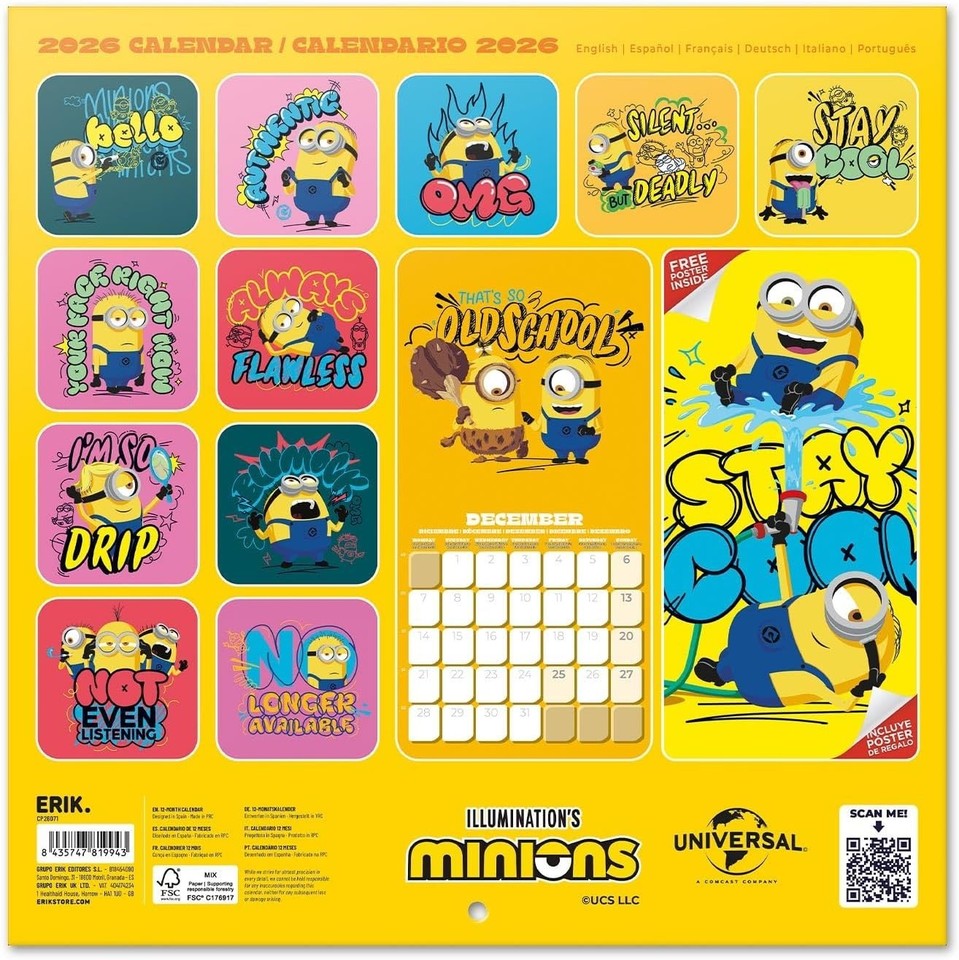 Minions Official (Free Poster inside) "12 x 12" Square Wall Calendar ...