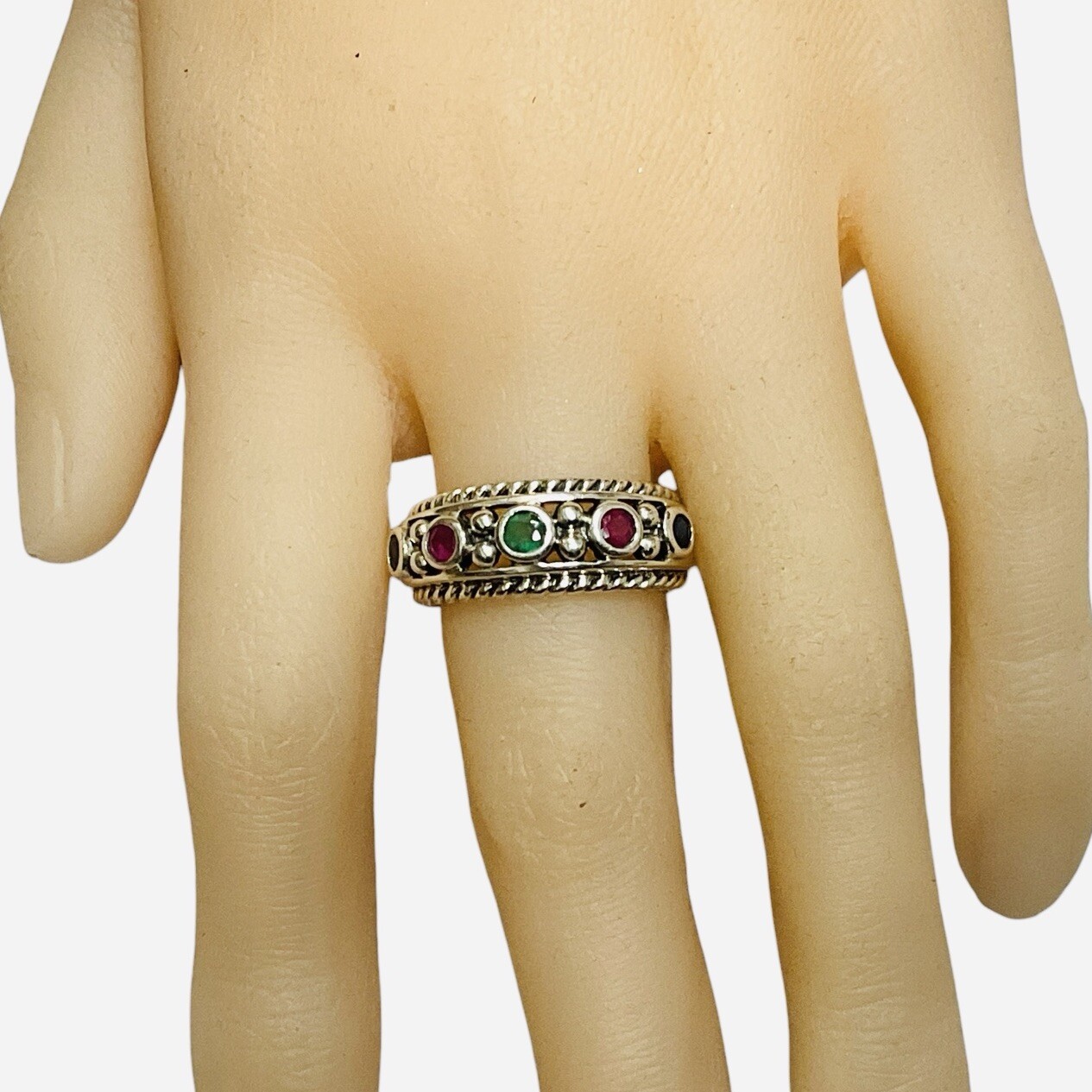 Emerald Sapphire Ruby Band Ring Sterling Silver Signed CNA 925 Size 8 | eBay