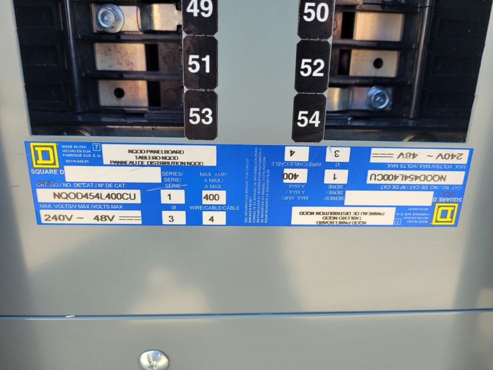 NQOD Square D 400 Amp Main Lug 54 Circuit 3 Phase 4 Wire Panel 240 ...