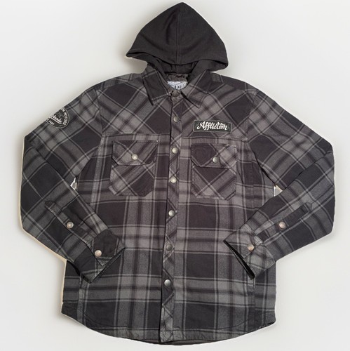 AFFLICTION Flannel Jacket Hoodie Men MEDIUM Lined Black ACMC Motorcycle ...