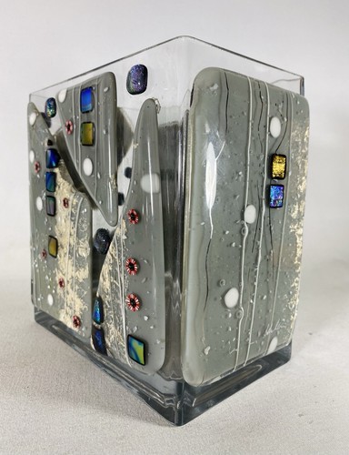 Fantastic Artist Signed Gorgeous Fused Glass Vase Vessel Square Edges ...