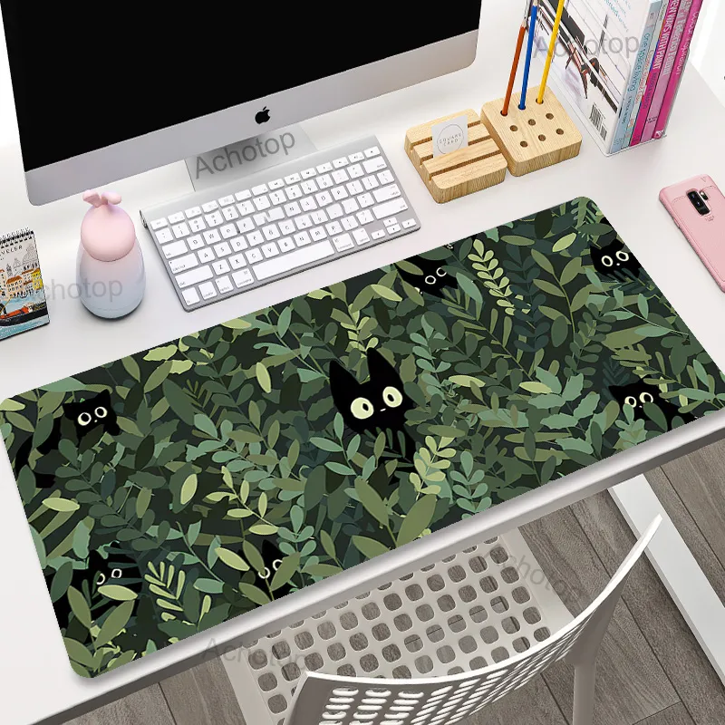Cute Cat Gaming Mouse Pad, XL 900x400mm, Green Plant Design, Long Desk ...