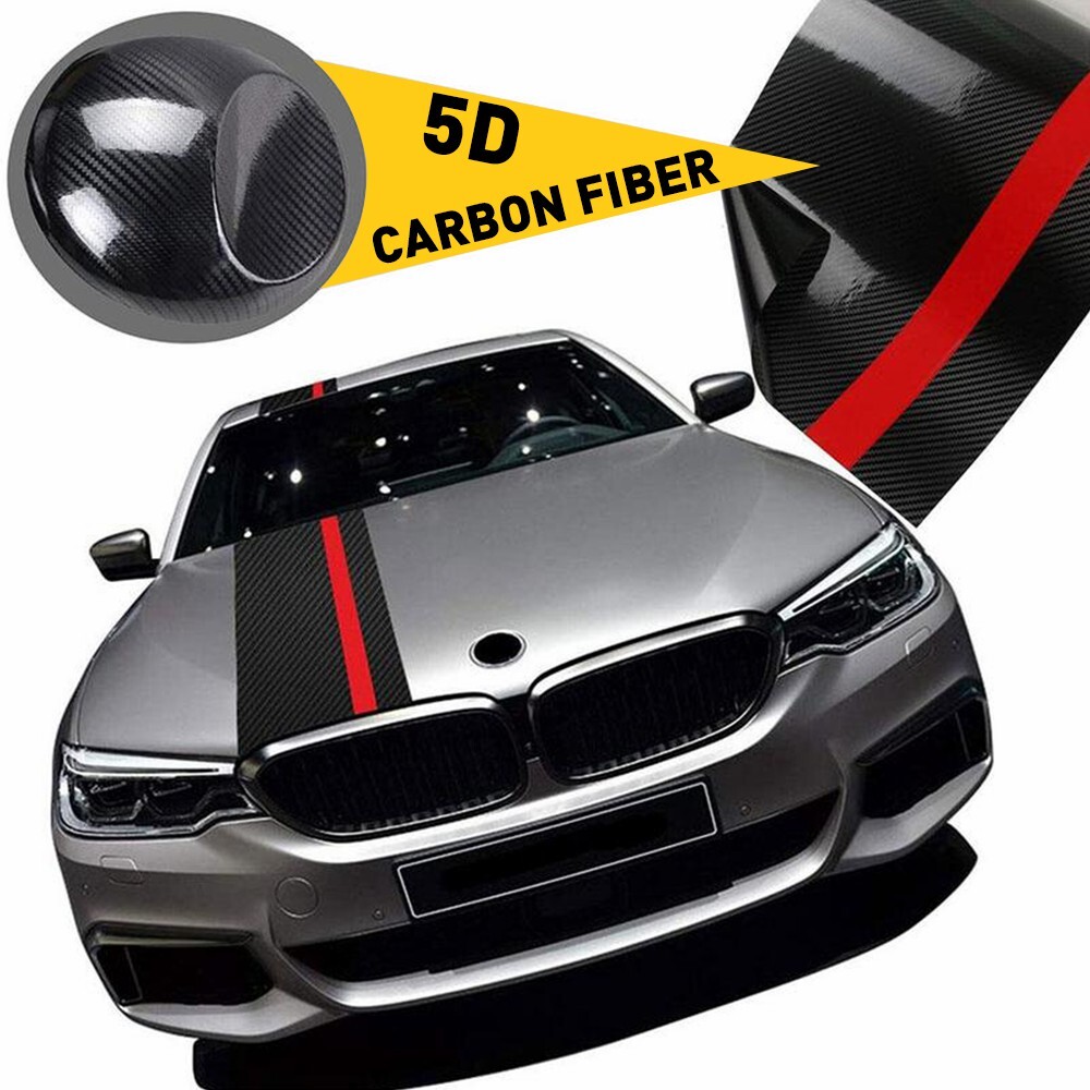 5D Carbon Fiber With Red Rally Racing Stripe Front Hood Decal Vinyl ...