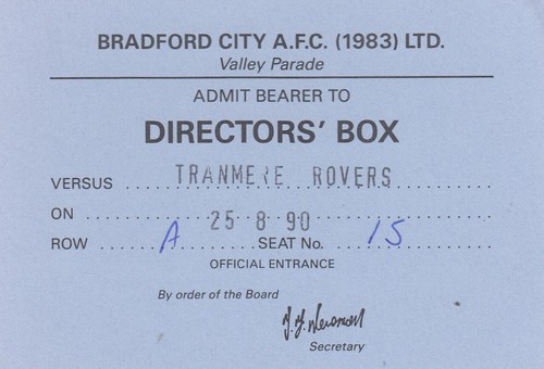 Ticket - Bradford City v Tranmere Rovers 25.08.90 Directors' Box | eBay
