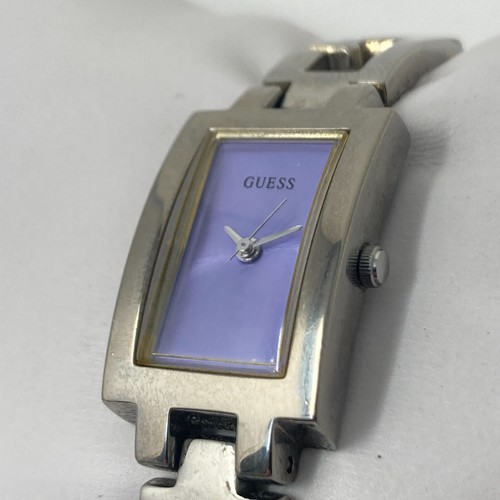 Guess Tank Watch Women Silver Tone Purple Dial Logo Band New Battery ...