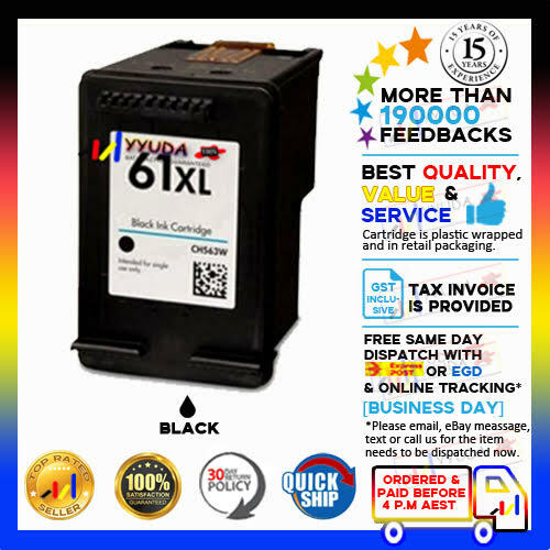 1 x NON-OEM 61XL BLACK Ink for HP Deskjet J610a J611g J611j Envy 5530 ...