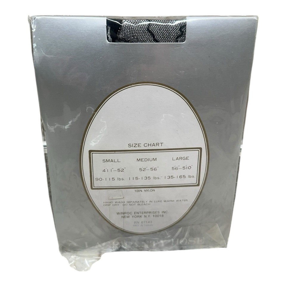 Winroc Quality Black Lace Pantyhose style 1427P Size S 90-115 lbs 100% ...