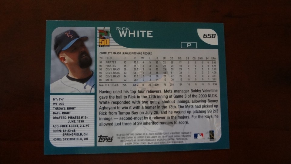 2001 TOPPS # 658 RICK WHITE BASEBALL CARD | eBay