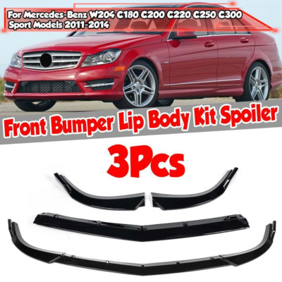 For Benz C Class W204 Sport 12-14 Glossy Black Front Bumper Lip ...
