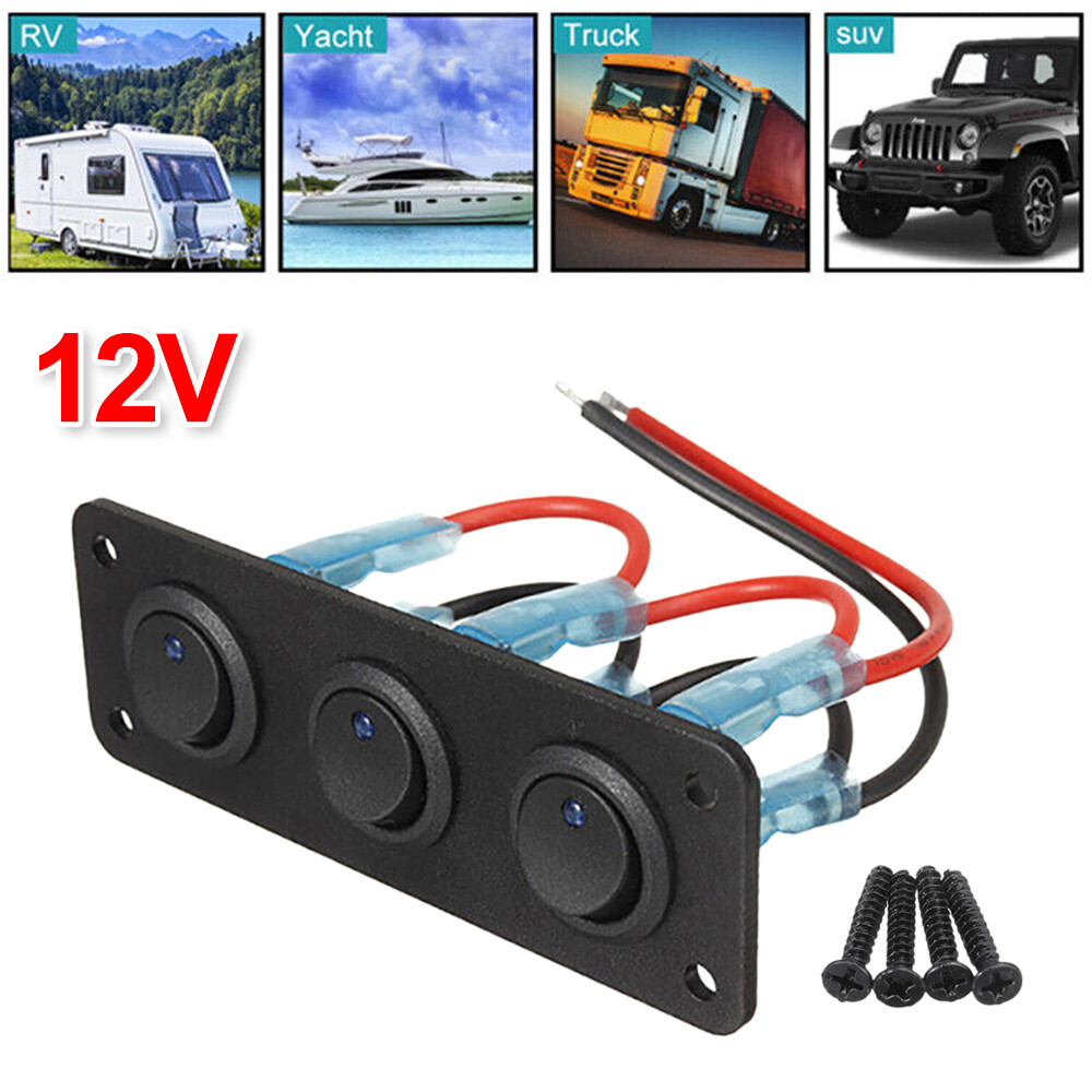 1 2 3 4 Gang Rocker Switch Panel Car Marine Blue LED On-Off Toggle ...