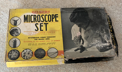 VINTAGE 1938 GILBERT MICROSCOPE SET w/ POLAROID JUNIOR No. 8 #2888 USA ...