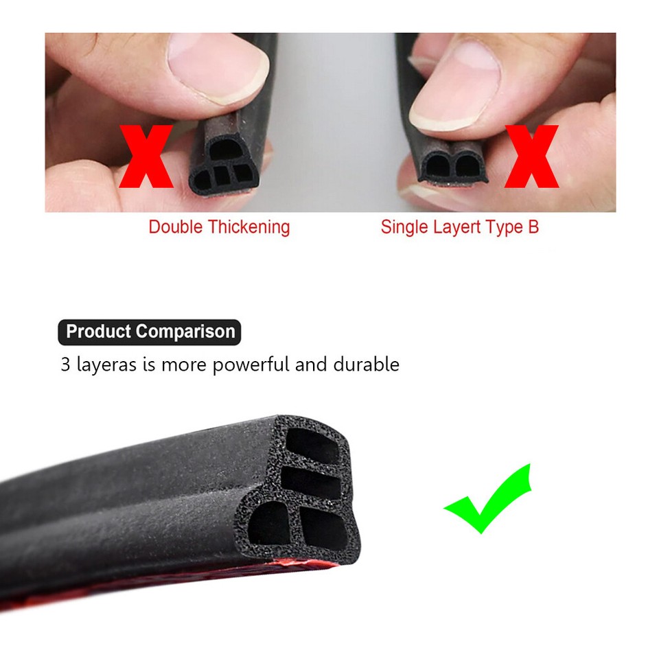 16.4FT 3 layers L Shape Rubber Car Door Seal Strip Weather Strip Fit ...