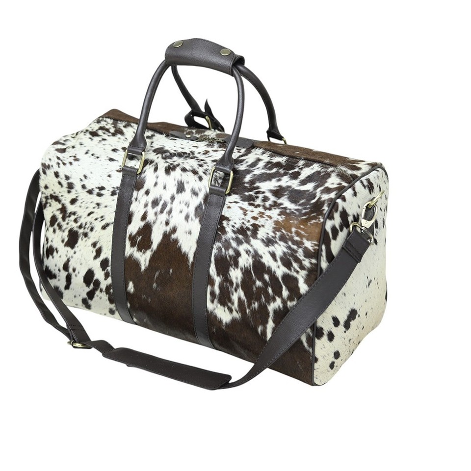 Real Cowhide Leather Hairon Travel Bag – Large Duffle Weekender Carry ...