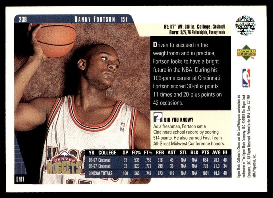 1997-98 Collector's Choice Danny Fortson Rookie Denver Nuggets #238 | eBay