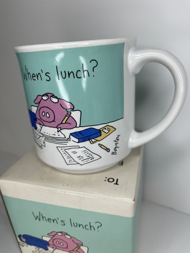 Vintage Sandra Boynton “When's Lunch?” Pig At Desk Mug Coffee Tea Cup W ...