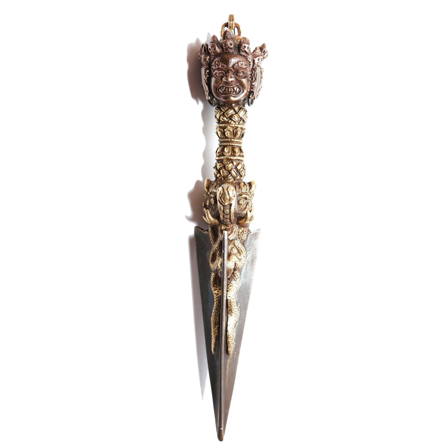 Hand Made 10" 3 Metal Triple Face Tibetan Phurba with Brass Stand, Best ...