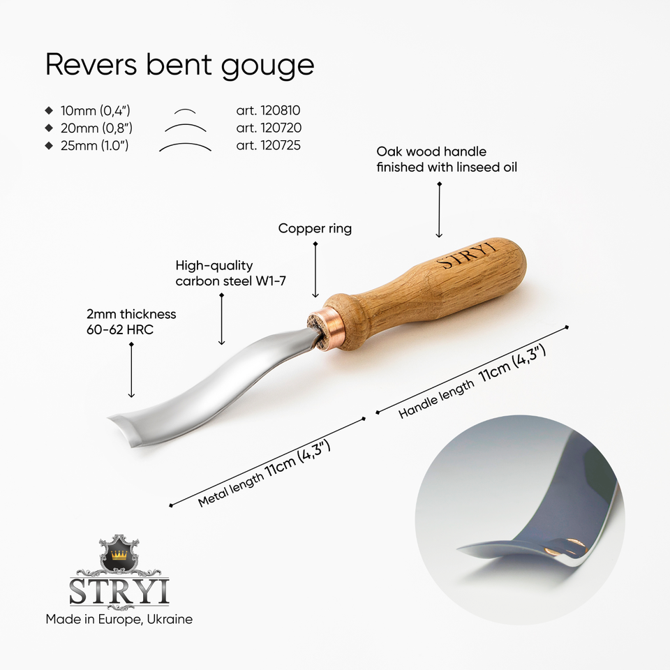 Revers Bent Gouge 1" STRYI,Carving grapes,Relief carving tools,Back ...
