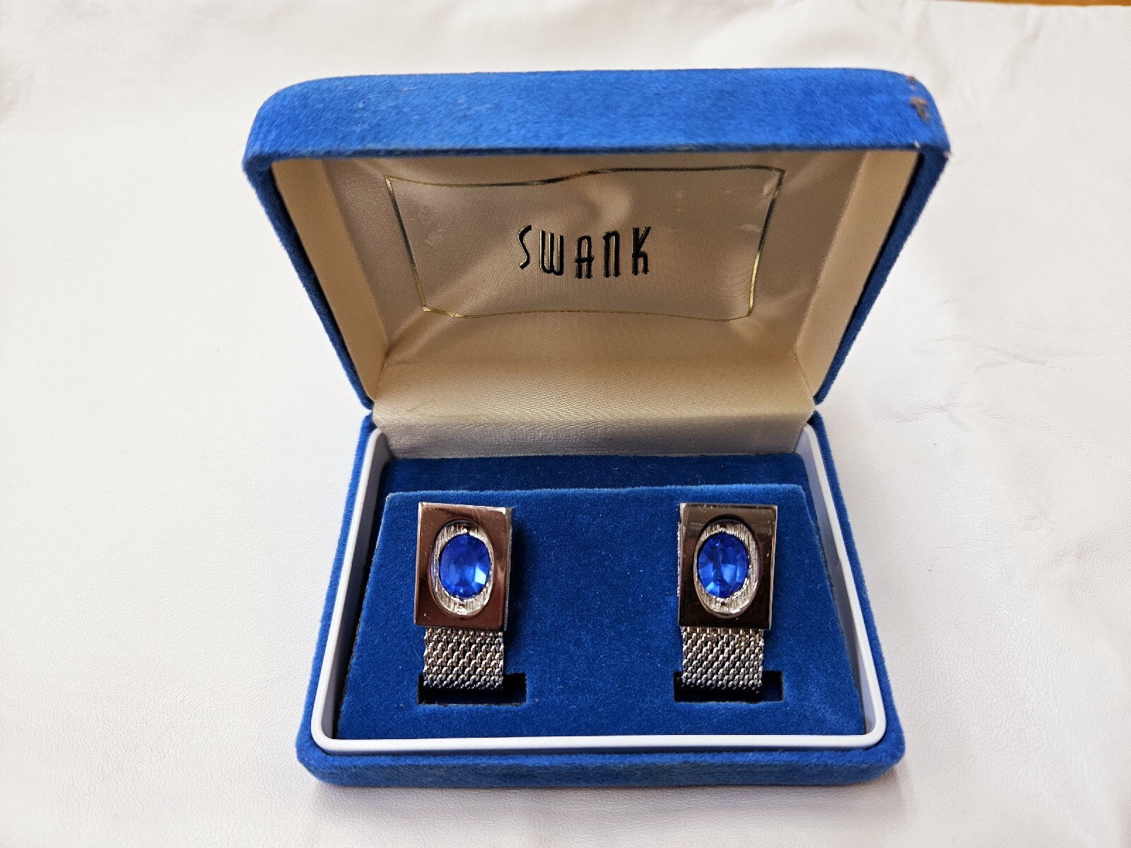 Swank Cuff Links And Tie Tack Rare Vintage New In Box W/Beautiful Blue ...