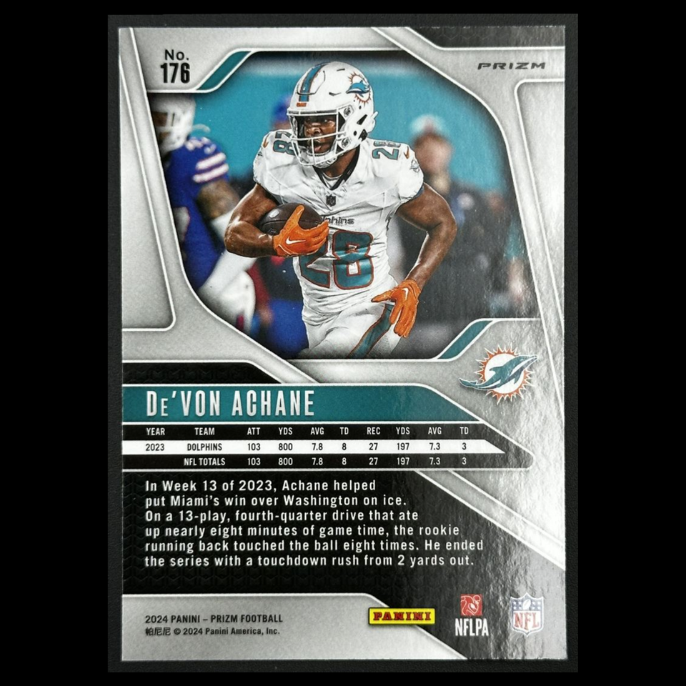 DeVon Achane #176 2024 Panini Prizm Miami Dolphins Football Card NFL | eBay