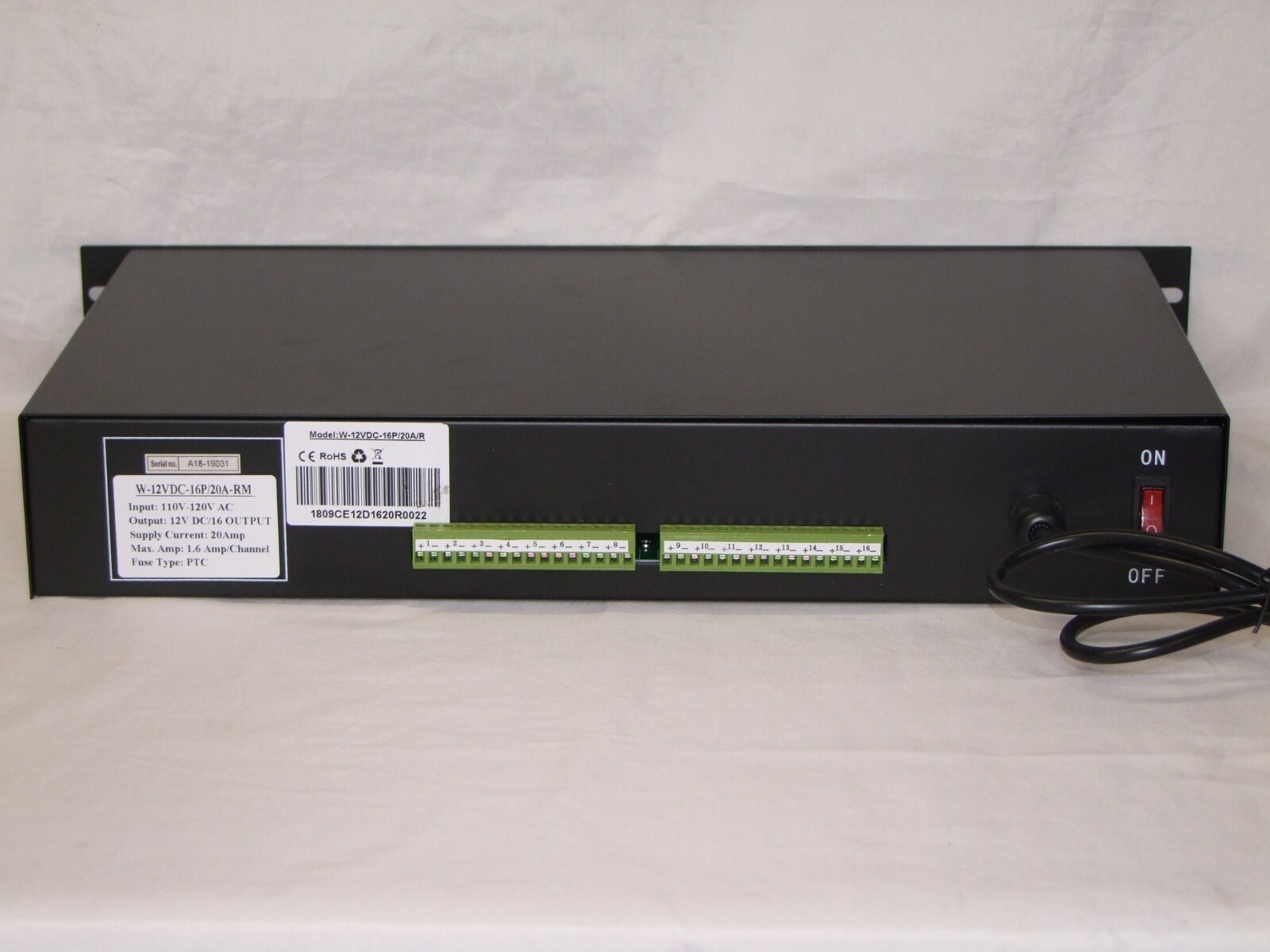 16 Channels 12VDC 20Amp Auto reset Fused Rack mount CCTV Alarm Power ...