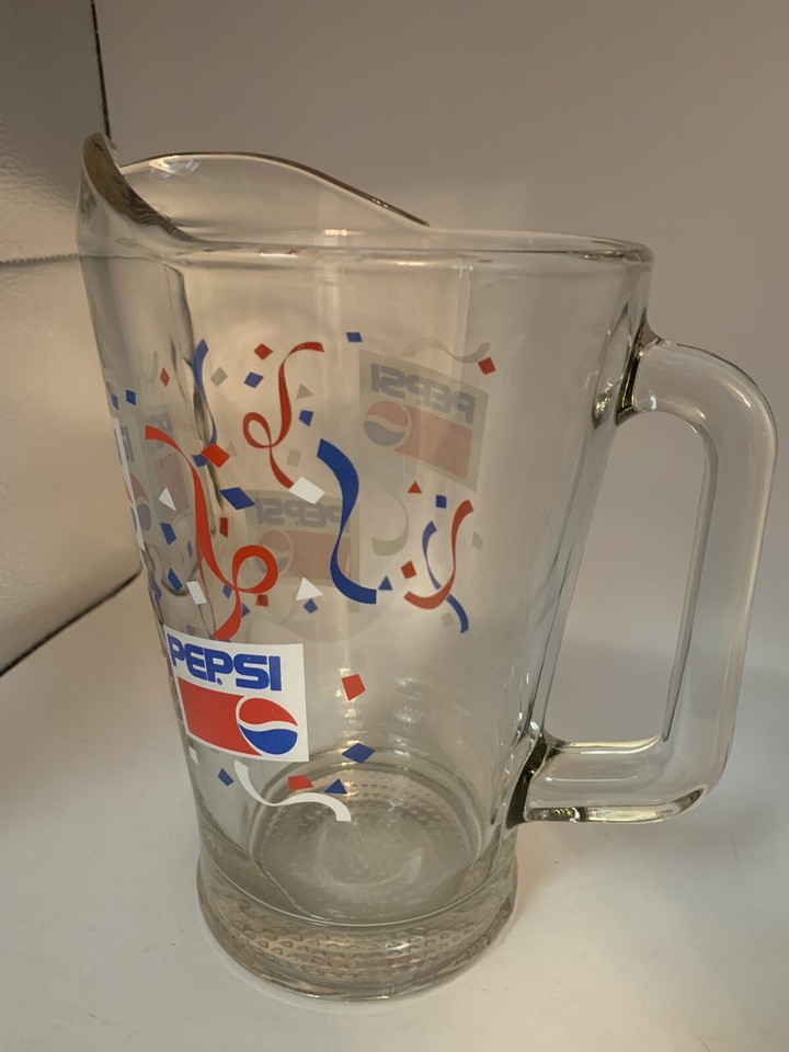 Vintage Pepsi-Cola 1980's Soda Glass Pitcher Confetti Party Pepsi Logo ...