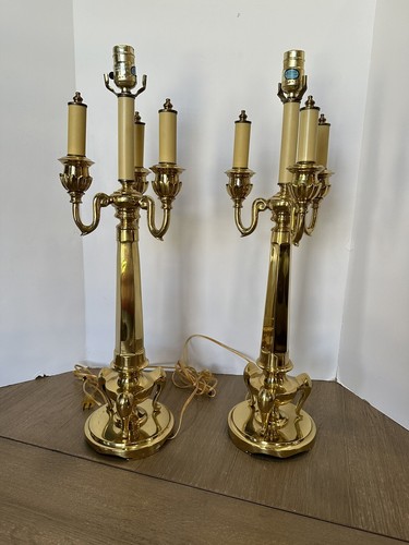 Stiffel Brass Candleabra Table Lamps Bouillotte Pair 2 | eBay