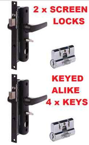2 x Whitco MK2 Security Screen Door lock KEYED ALIKE 4 KEYS with ...